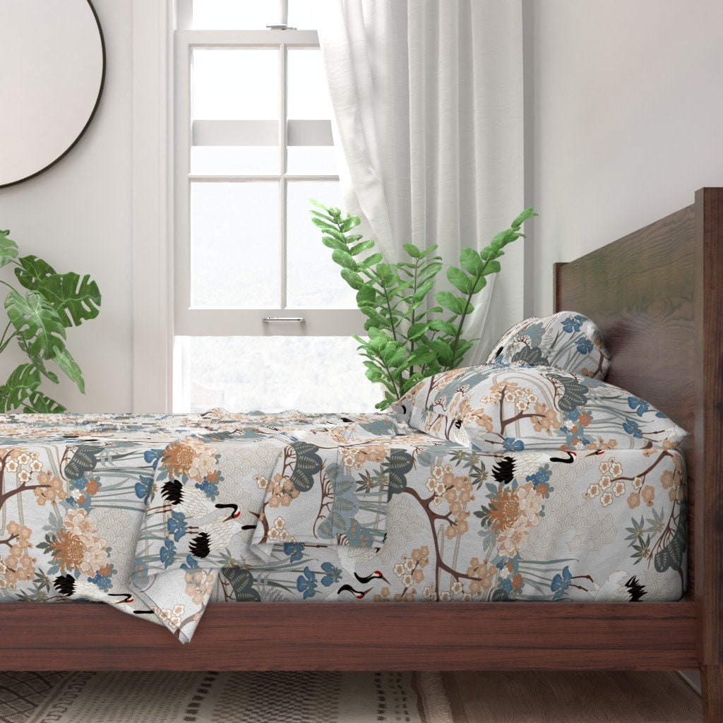 Asian Inspired Sheets Japanese Garden Grey by Juditgueth - Etsy