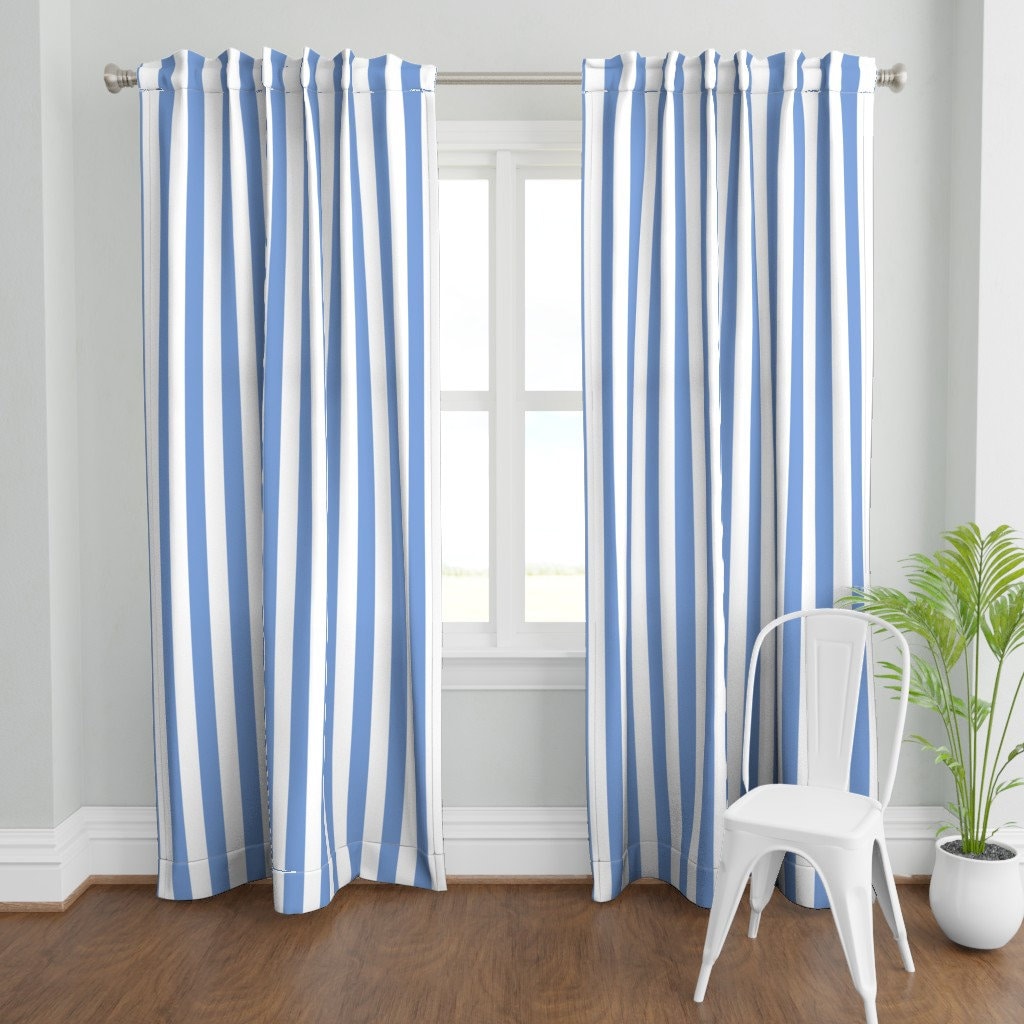 Blue and white striped curtains store