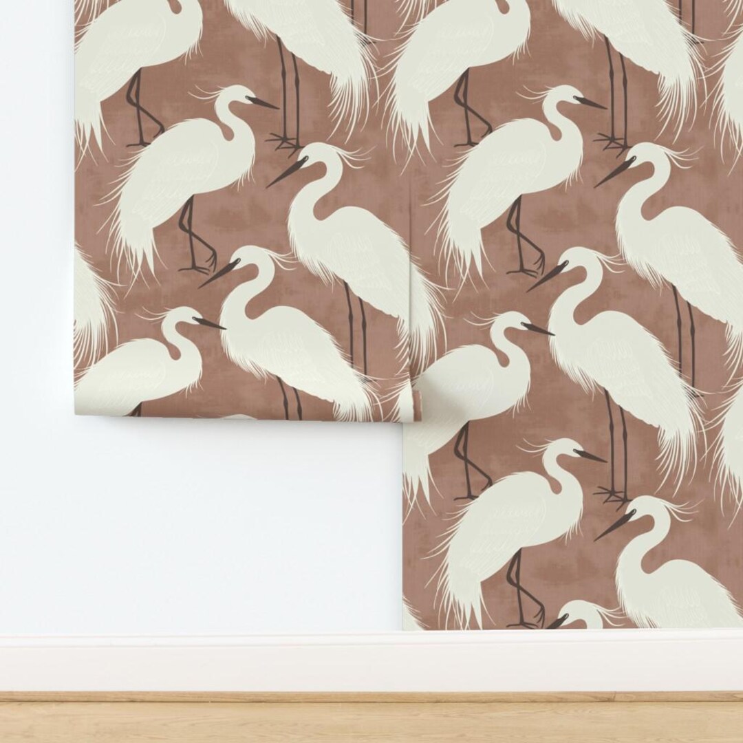 Monochromatic Non-pasted Wallpaper Glam Maximalist Brown Heron Earth ...