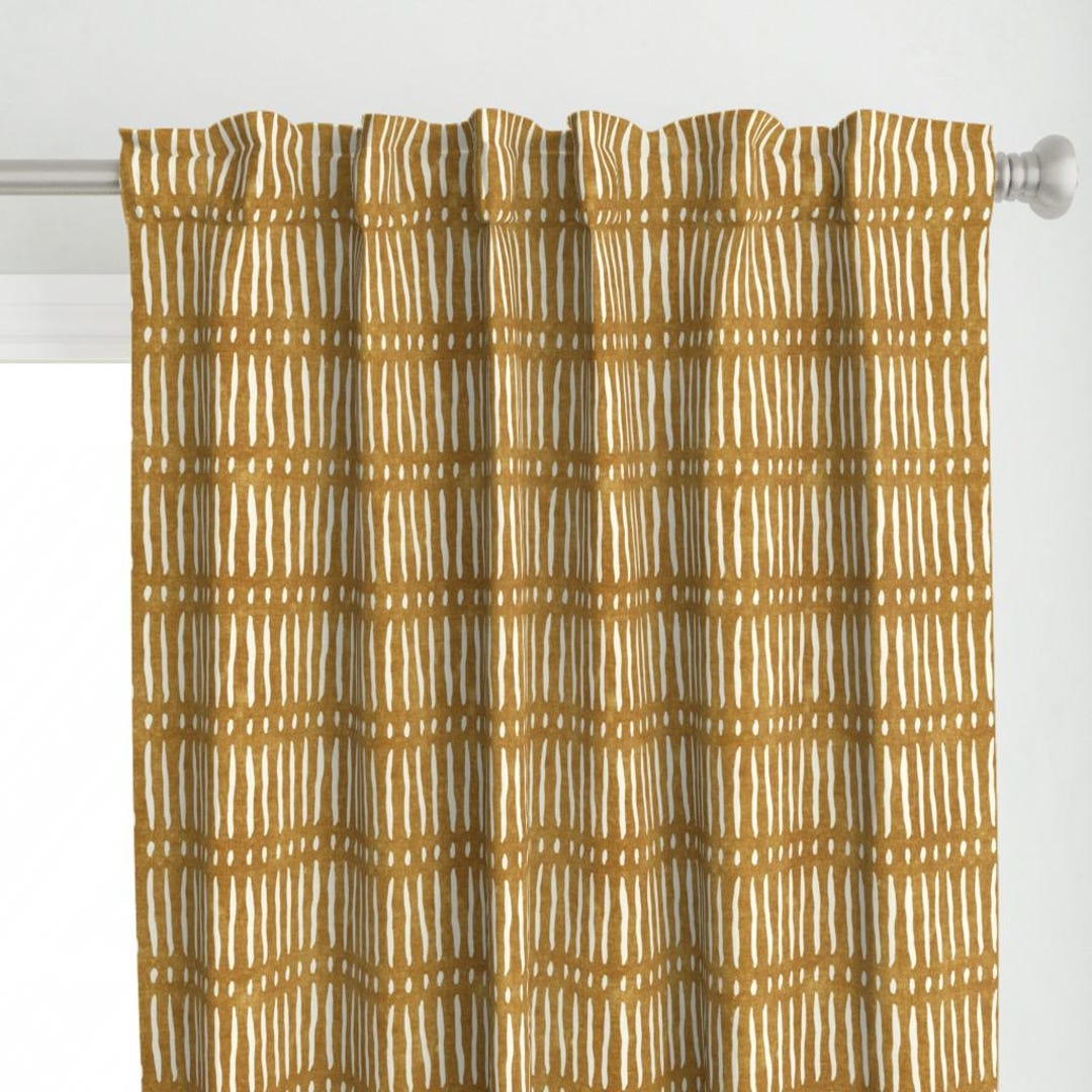 Mustard Mudcloth Curtain Panel - Bohemian Trend Minimal Abstract ...