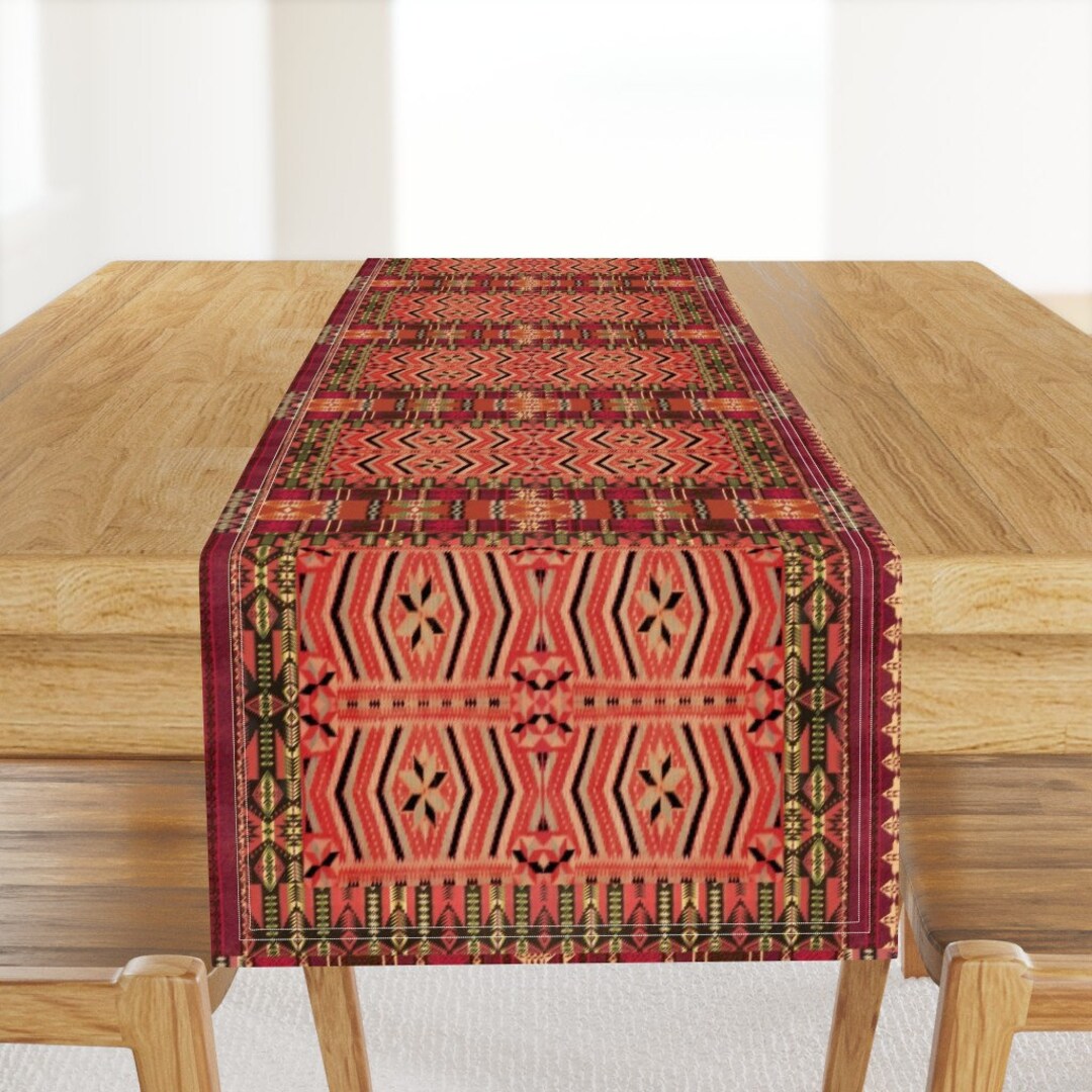 Kilim Squares Table Runner - Native Aztec Ikat Tribal Geometric Ethnic ...
