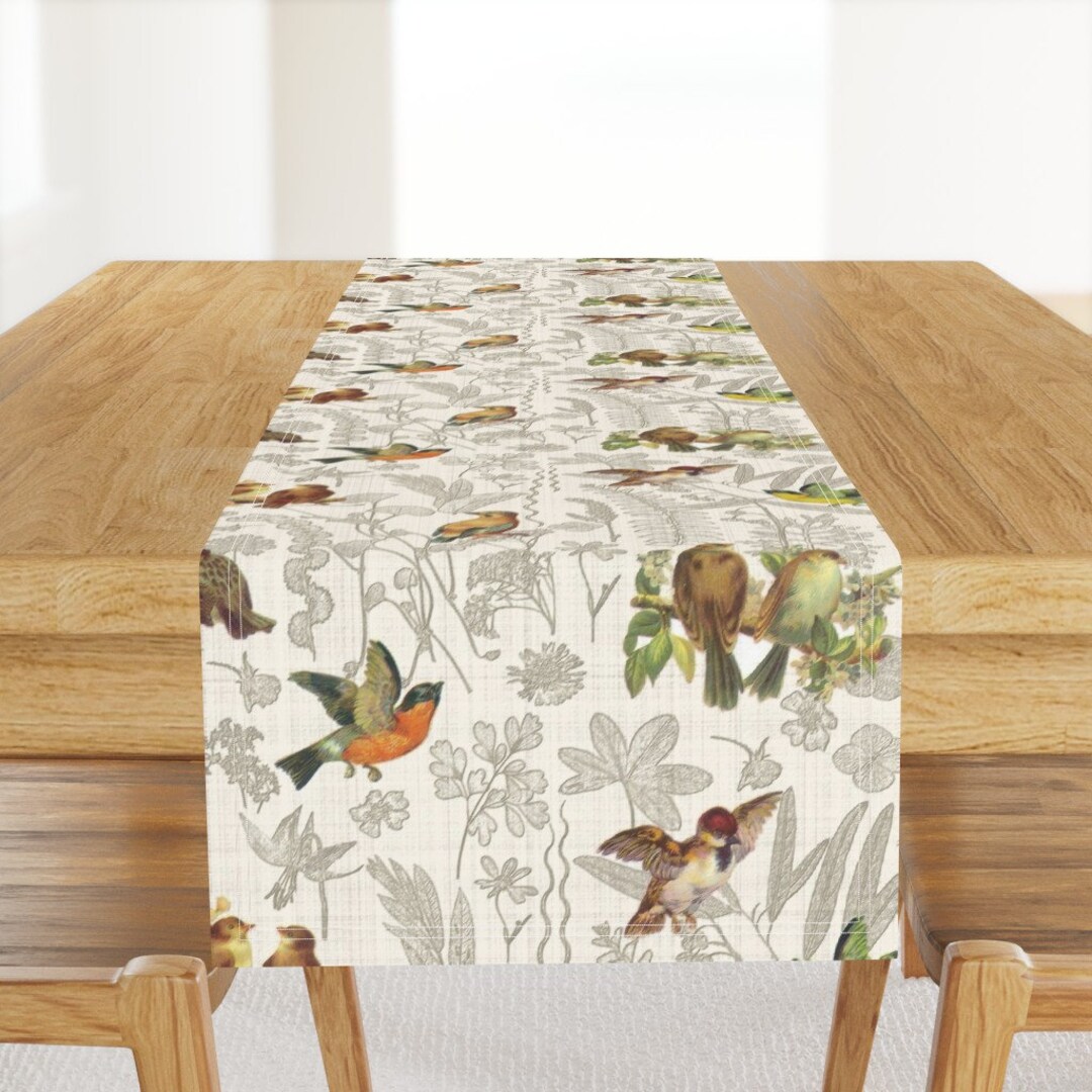 Vintage Table Runner - Birds off the Wall Toile by Mypetalpress ...