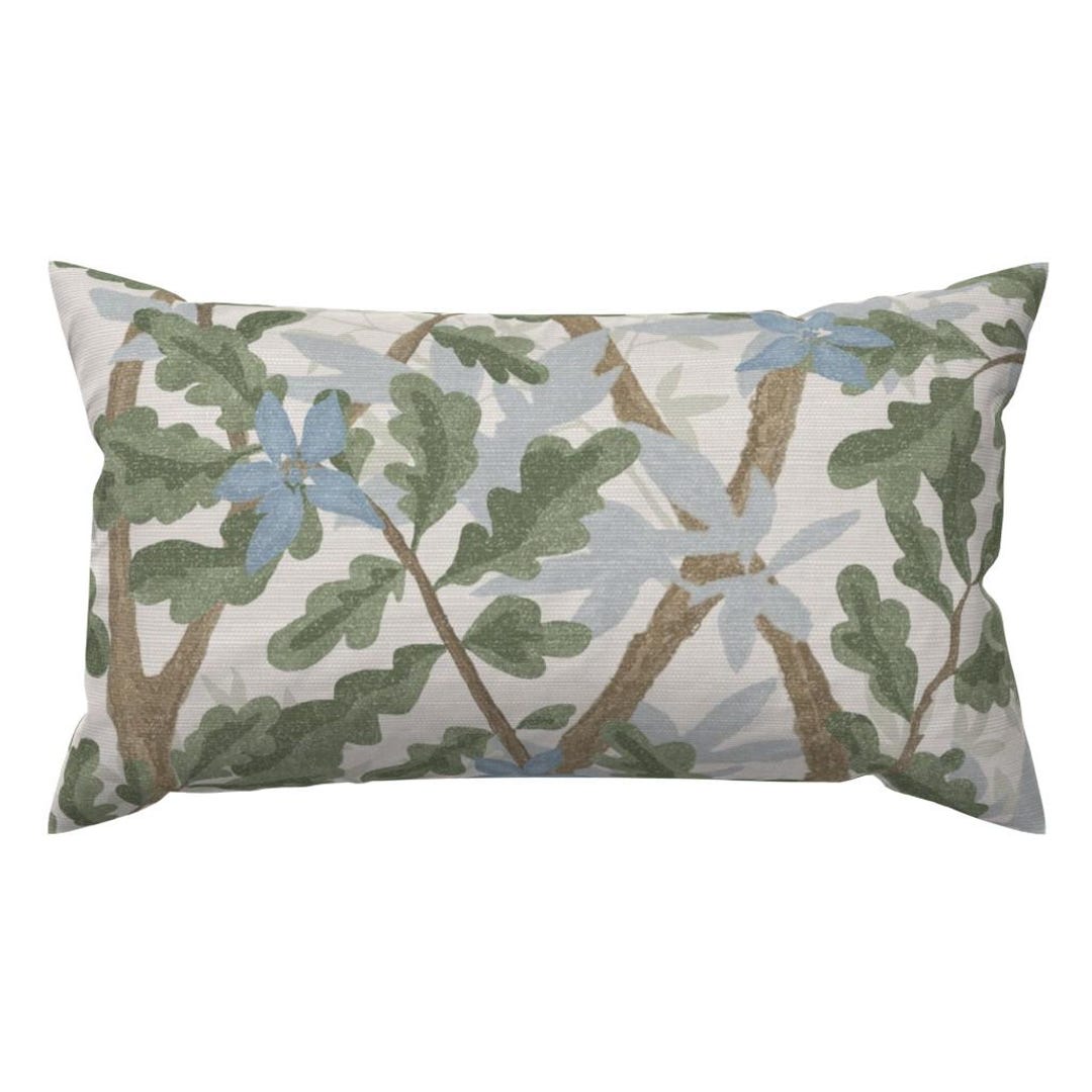 Oak Lumbar Pillow - Leaves Branches Trees Oak Tree Large Scale Blue ...