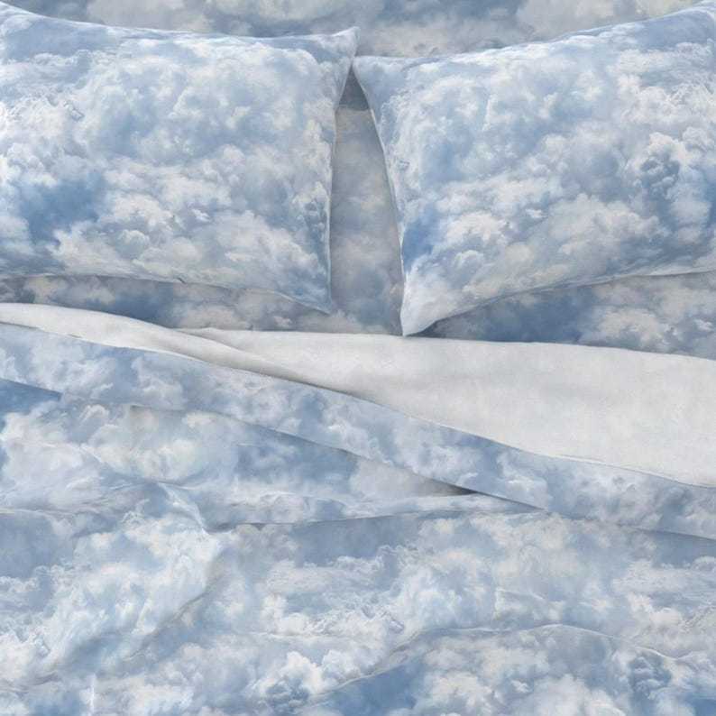 Boho Cloudy Sky Sheets - White Clouds by Lbaron - Light Blue Fluffy ...