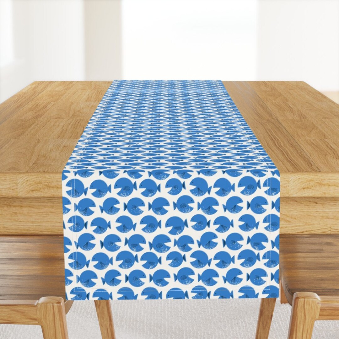 Whimsical Blue Fish Table Runner - Puffer Fish by Lennyellendesign ...