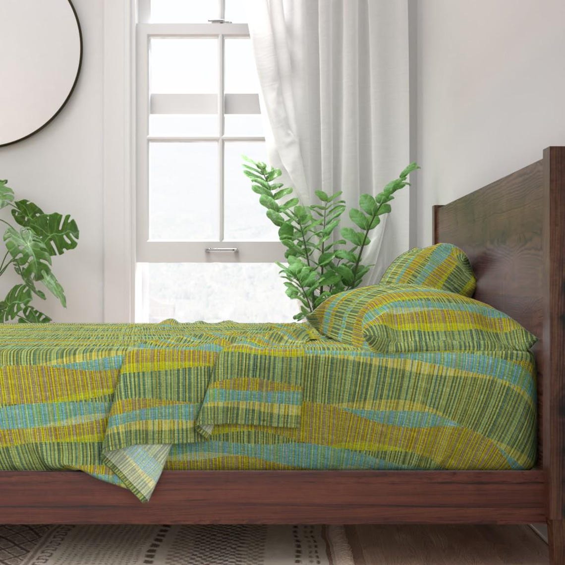 Mid Century Modern Sheets - Olive Lines by Theodesign - Olive Green ...