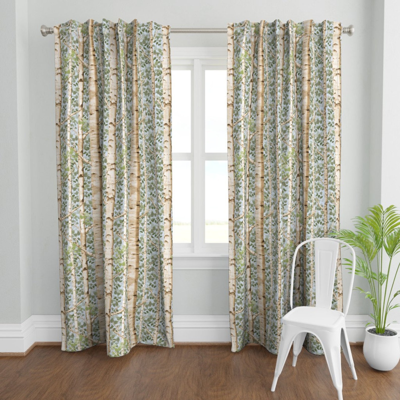 Woodland Curtain Panel Birch Grove in Summer by - Etsy