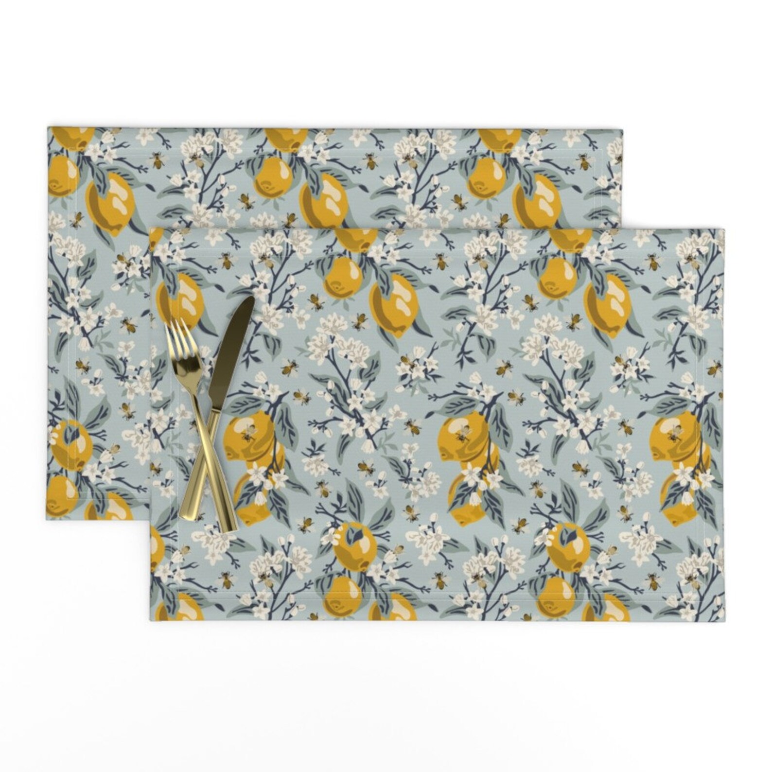 Lemon Placemats Set of 2 Bees And Lemons Blue Small by | Etsy
