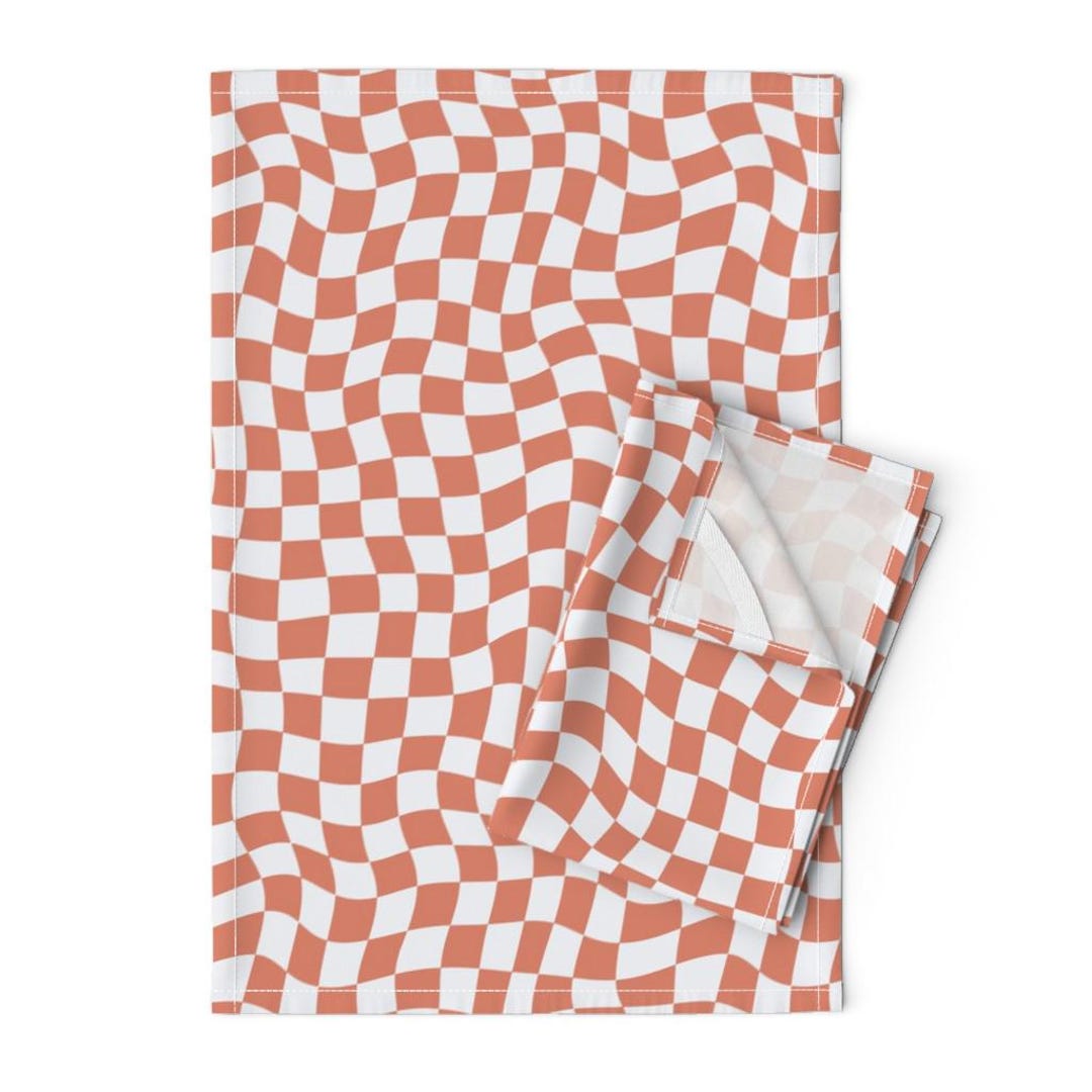 Retro Wavy Check Tea Towels (set of 2) - Orange Check by Tessab_studio ...