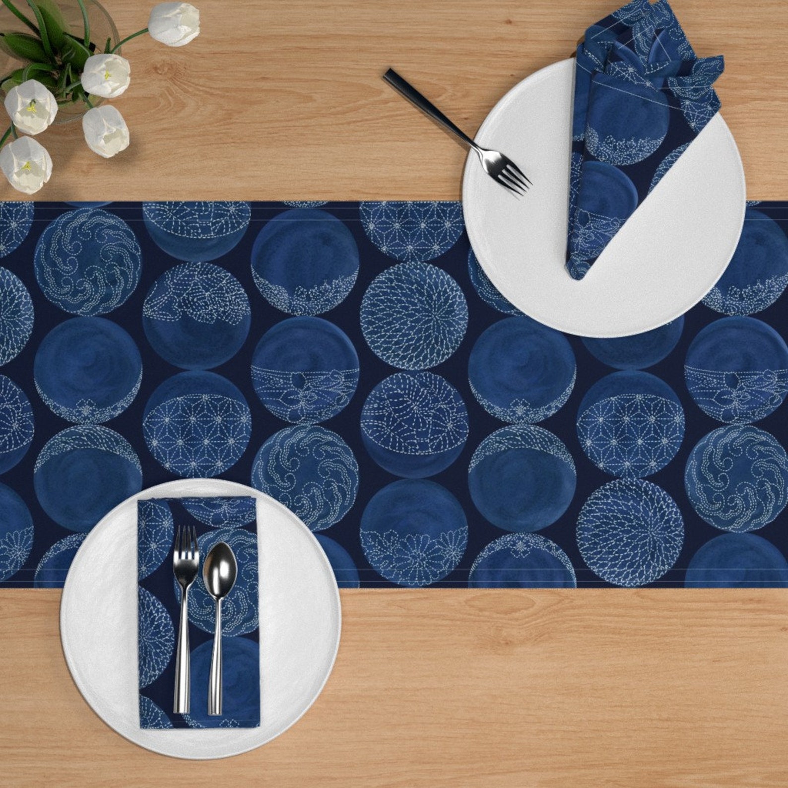 Japanese Inspired Table Runner Sashiko Moon Phases by - Etsy