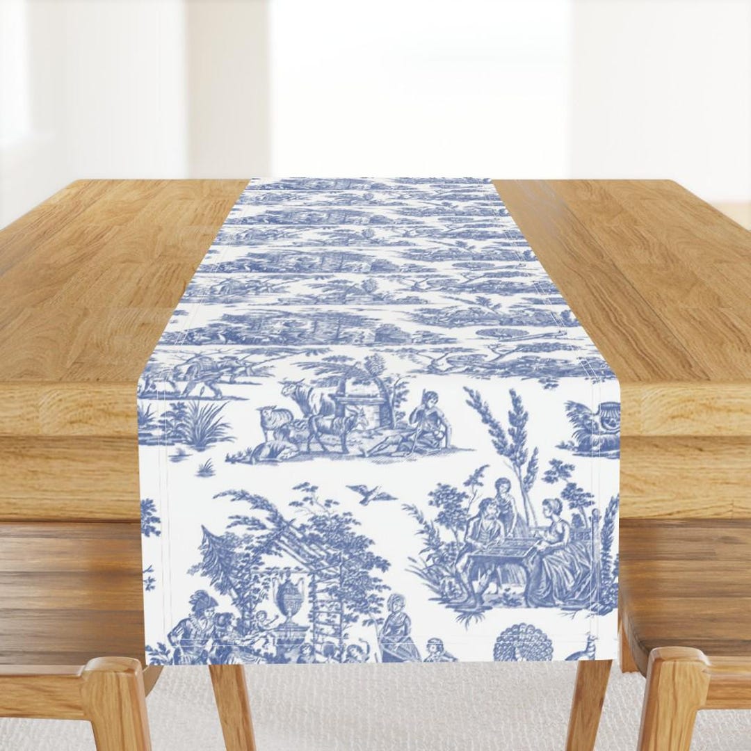 Traditional Toile Table Runner - French Romantic Blue and White Blue ...
