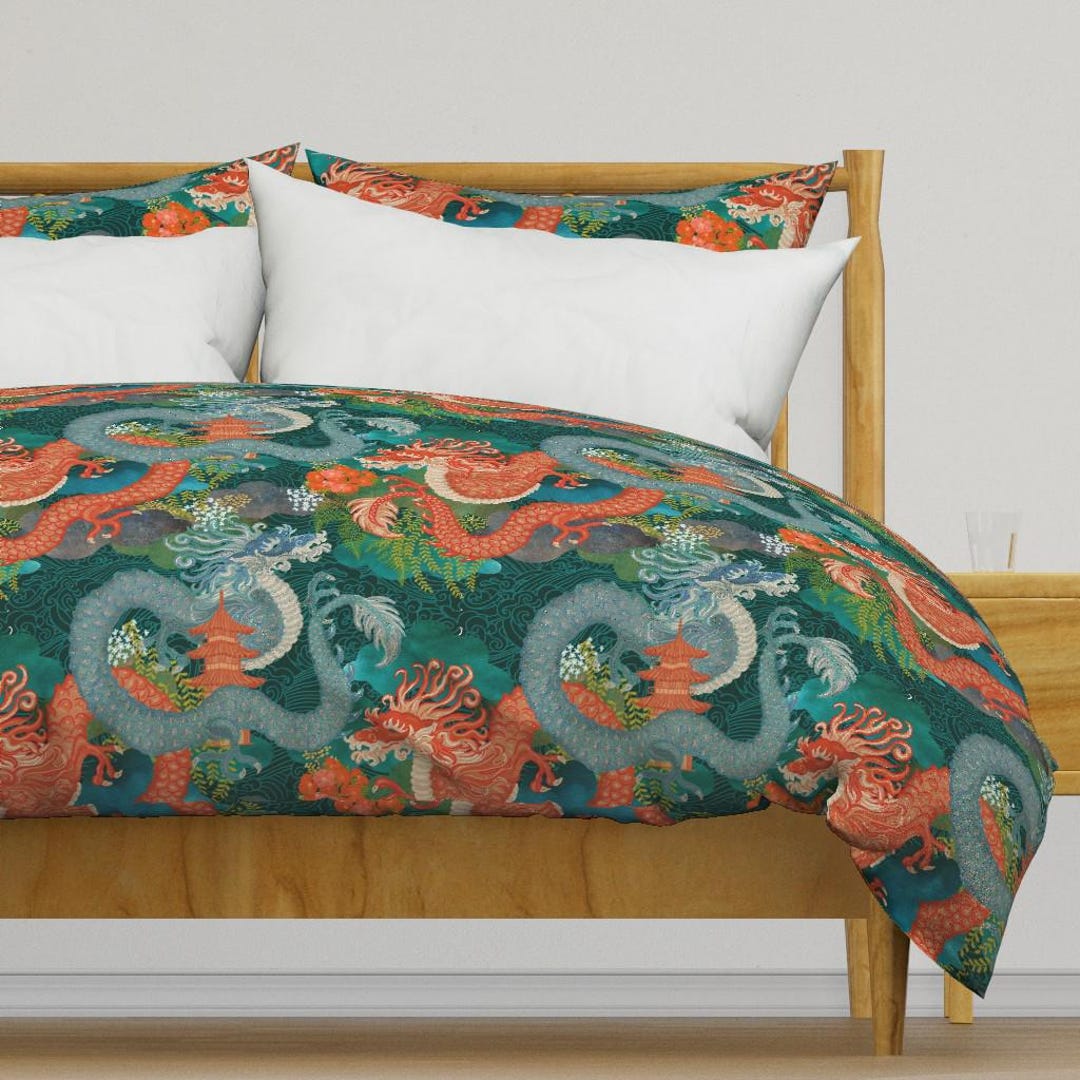 Japanese Dragon Bedding Ryu Ocean Dragon Blue by Hnldesigns Folklore ...