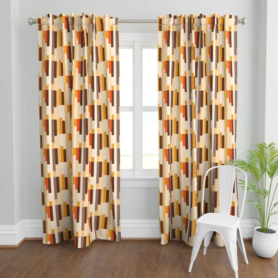Retro Color Block Curtain Panel Classic Mid Mod by - Etsy