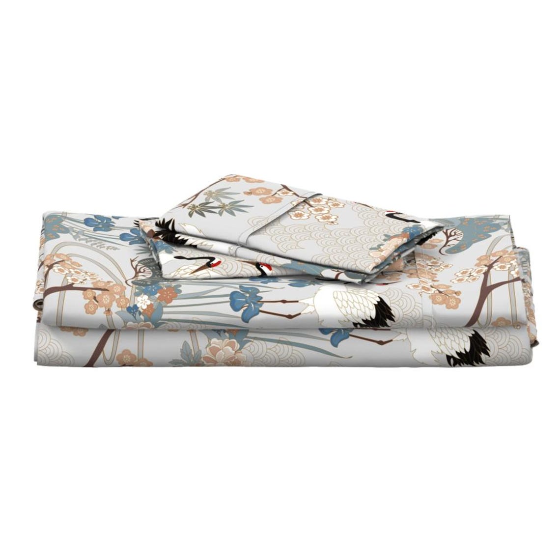 Asian Inspired Sheets - Japanese Garden Grey by Juditgueth - Crane ...