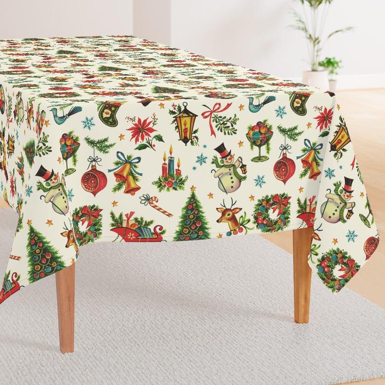 Vintage Christmas Tablecloth - Retro Christmas by Red_raspberry_design ...