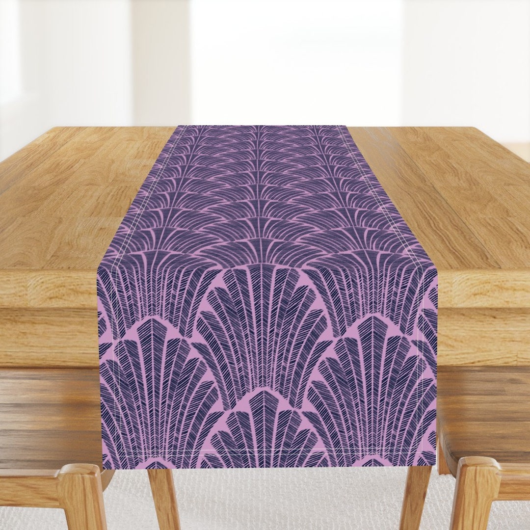 Art Deco Garden Table Runner - Art Deco Navy Orchid Light by Kurull ...