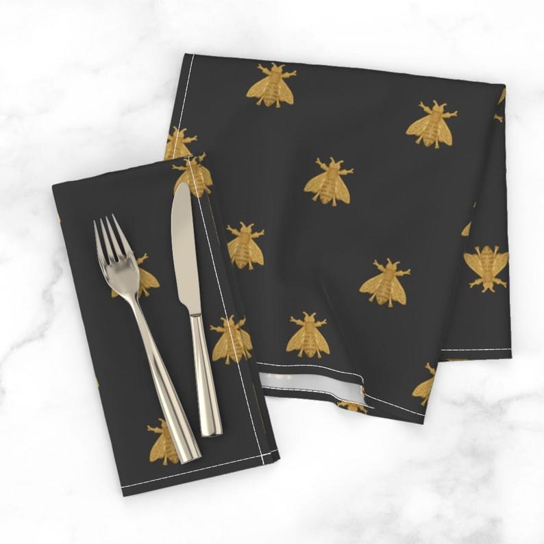 Gold Bee Dinner Napkins Set of 2 - Historical French Napoleon Antique ...