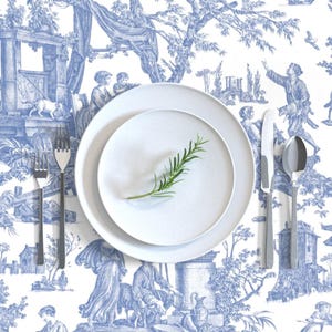Country Toile Tablecloth - French Toile in Blue by Pickychicken - Blue ...