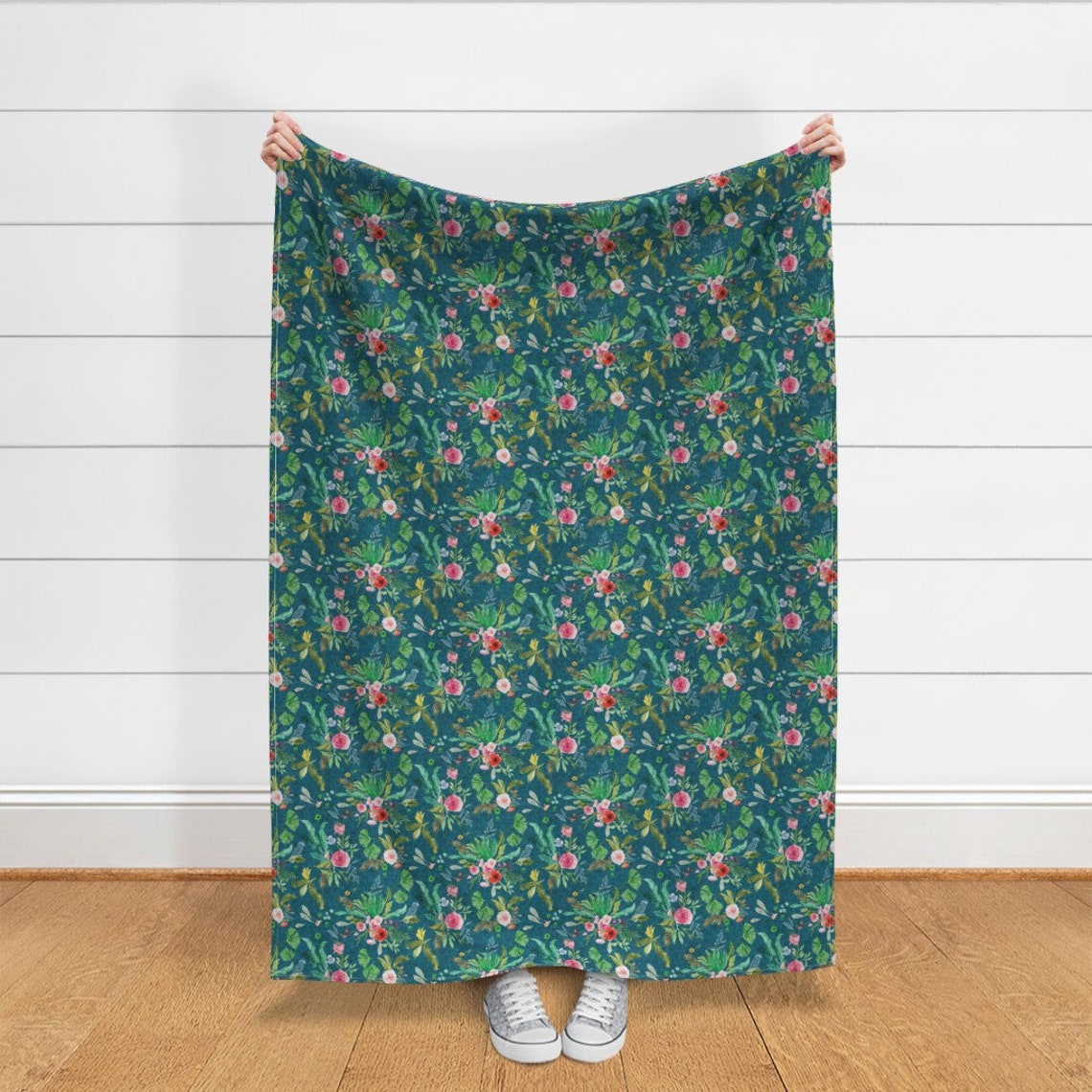 Jungle Throw Blanket Paradisio Bloom teal Med by - Etsy