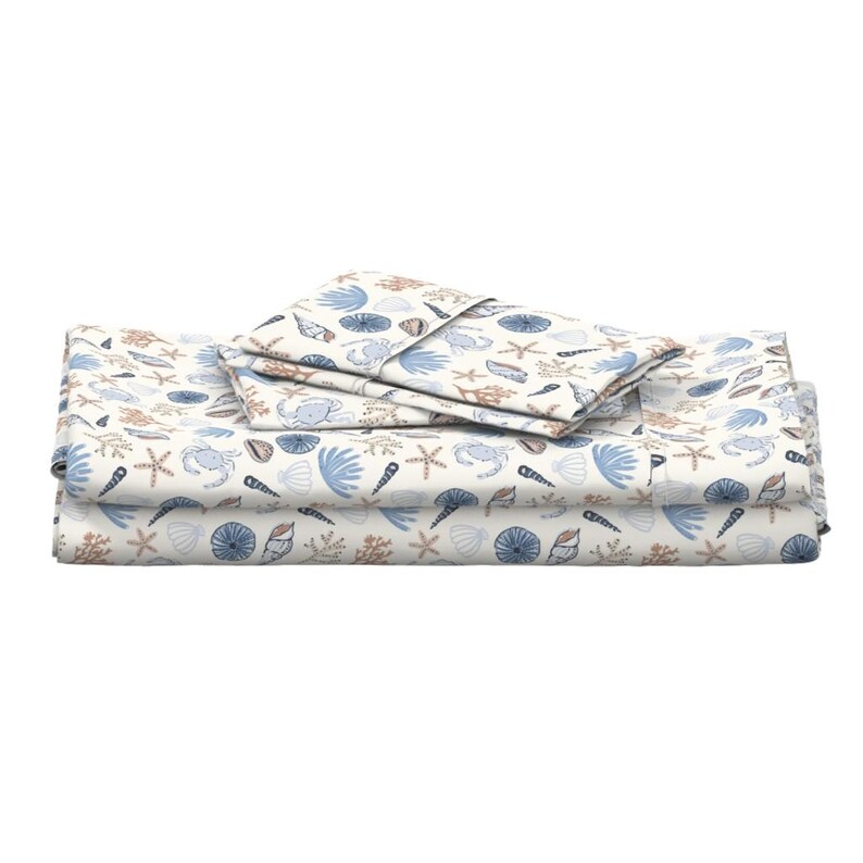 Coastal Seashell Sheets - Rock Pool by Hufton_studio - Soft Blue Cream ...