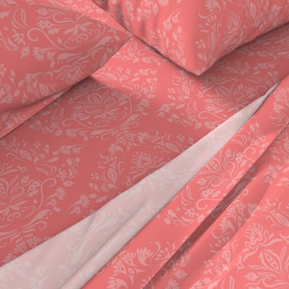 Coral Damask Sheets
