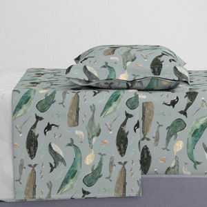 Sea Life Sheets Whales Song Denim by Katherine_quinn Boho Whales Under ...