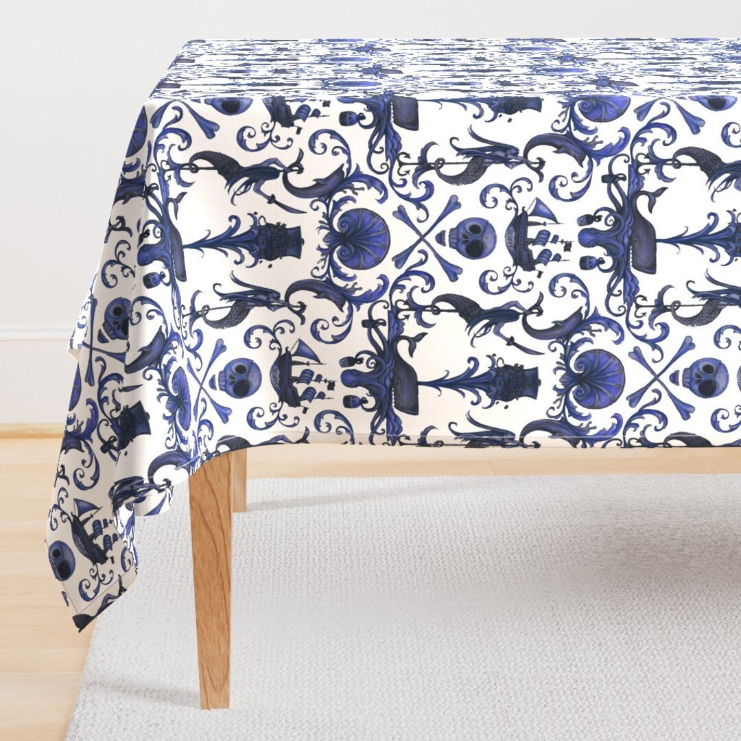 Pirate Damask Tablecloth Rococo by Ceanirminger Indigo Navy White ...