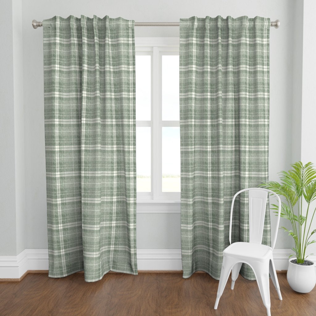 Green Plaid Curtain Panel Fall Plaid in Sage by - Etsy