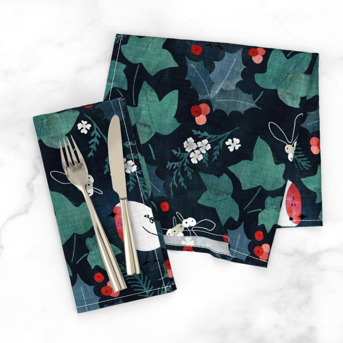 Christmas Dinner Napkins set of 2 Festive Winter by Adenaj - Etsy