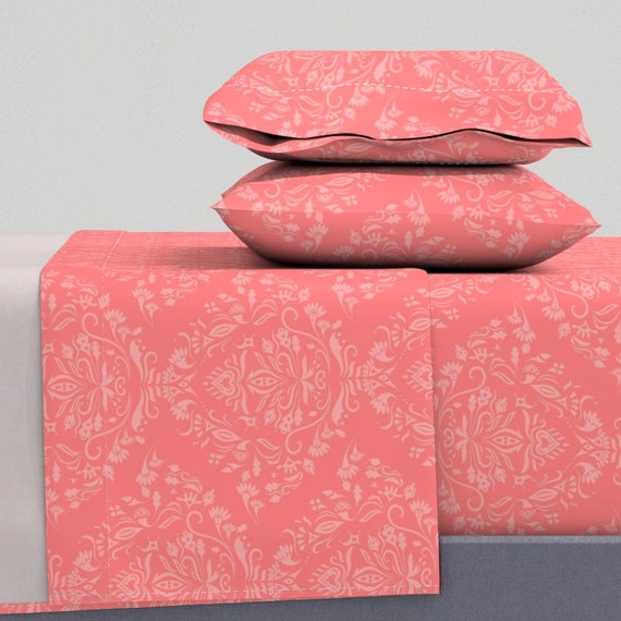 Coral Damask Sheets