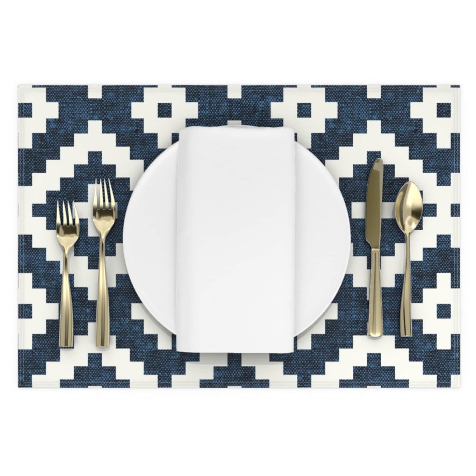 Indigo Aztec Placemats set of 2 Geometric Indigo by | Etsy