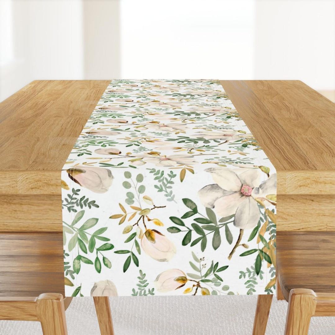 Botanical Magnolia Table Runner - Watercolor Flowers by ...