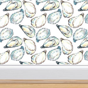 Coastal Watercolor Non-pasted Wallpaper Oyster Shells Large Scale ...