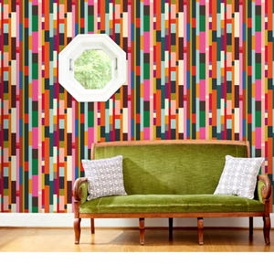 Retro Color Blocking Non-pasted Wallpaper Colorful Mod Midcentury ...