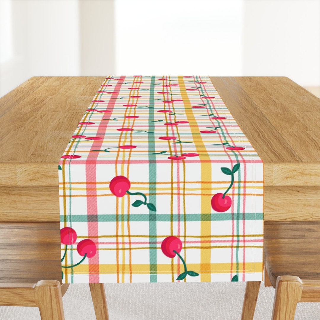 Cherry Picnic Checks Table Runner - Spring Cottage Summer Red Yellow ...
