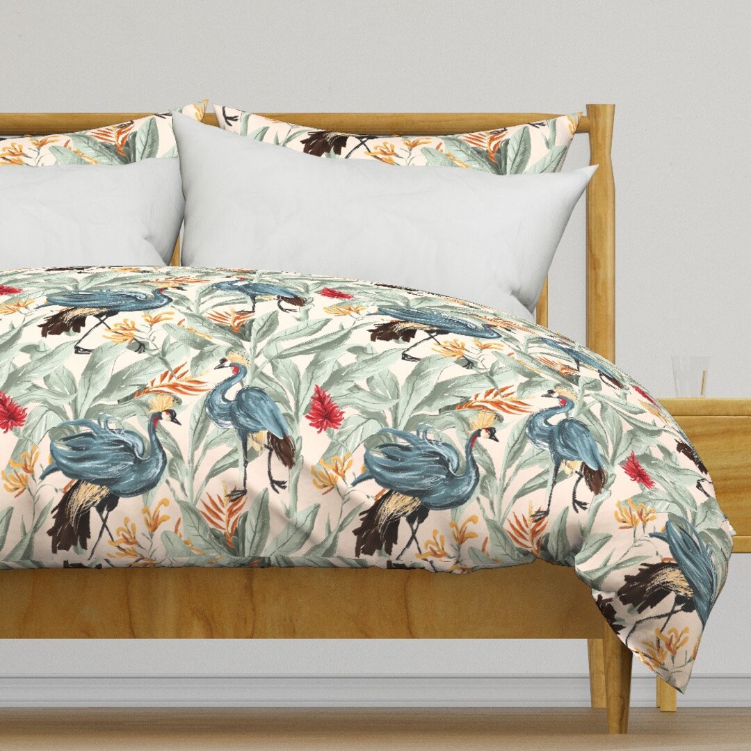 Crested Cranes Duvet Cover Animalier Cranes by Atelierdorina - Etsy