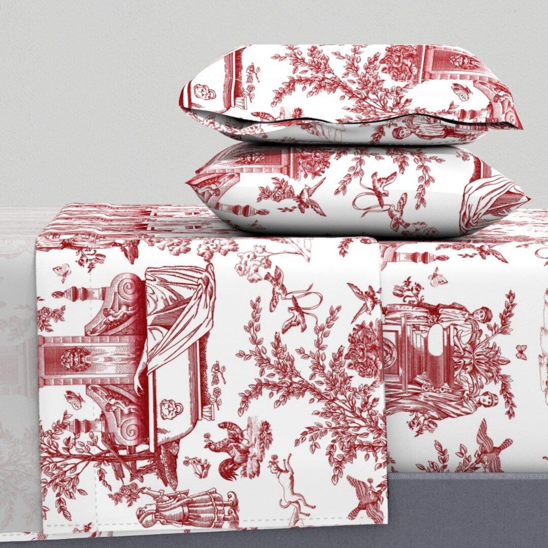 Romantic Victorian Sheets Whimsical Red Toile by Chicca_besso Red White ...