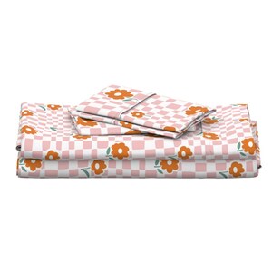 Blush Pink Check Sheets - Checkered Flower by Alenkakarabanova - Burnt ...