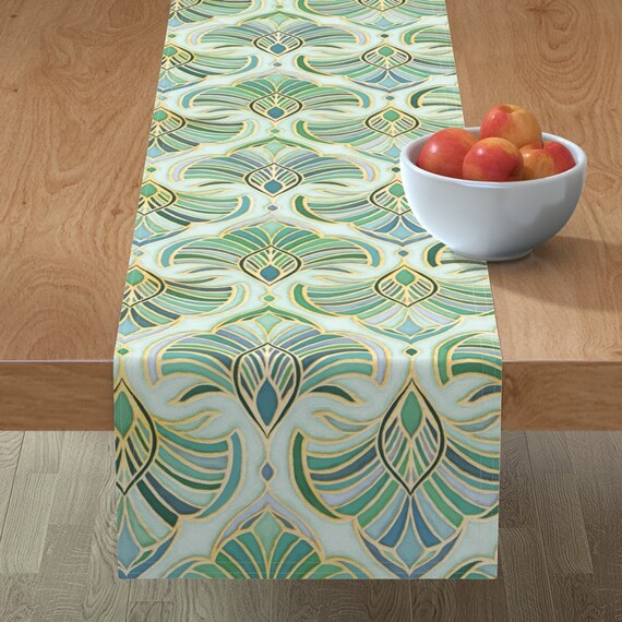 Art Nouveau Table Runner Jade Art Deco Fans by micklyn | Etsy