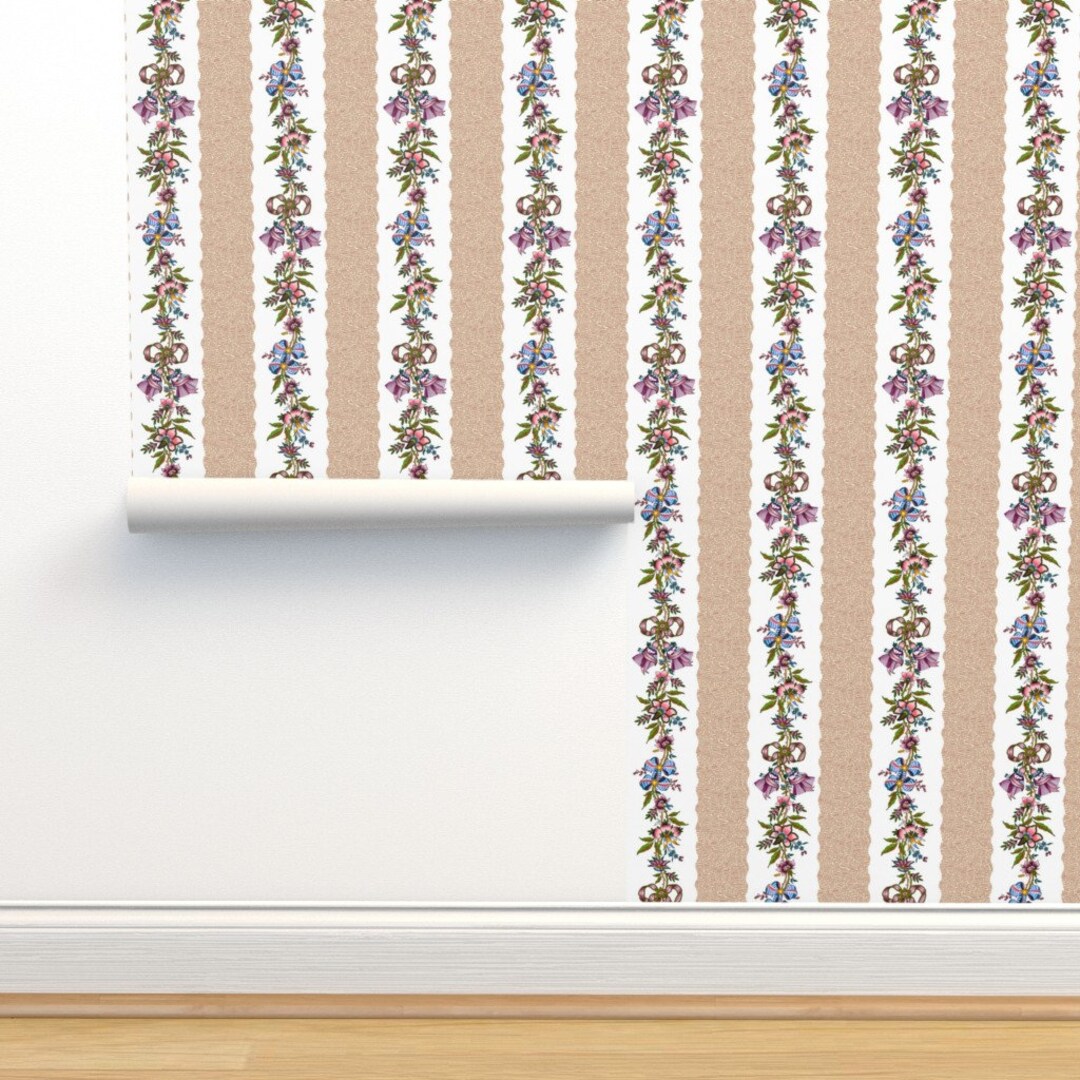 Rococo Stripe Commercial Grade Wallpaper Rococo Ribbon Floral by Bonnie ...