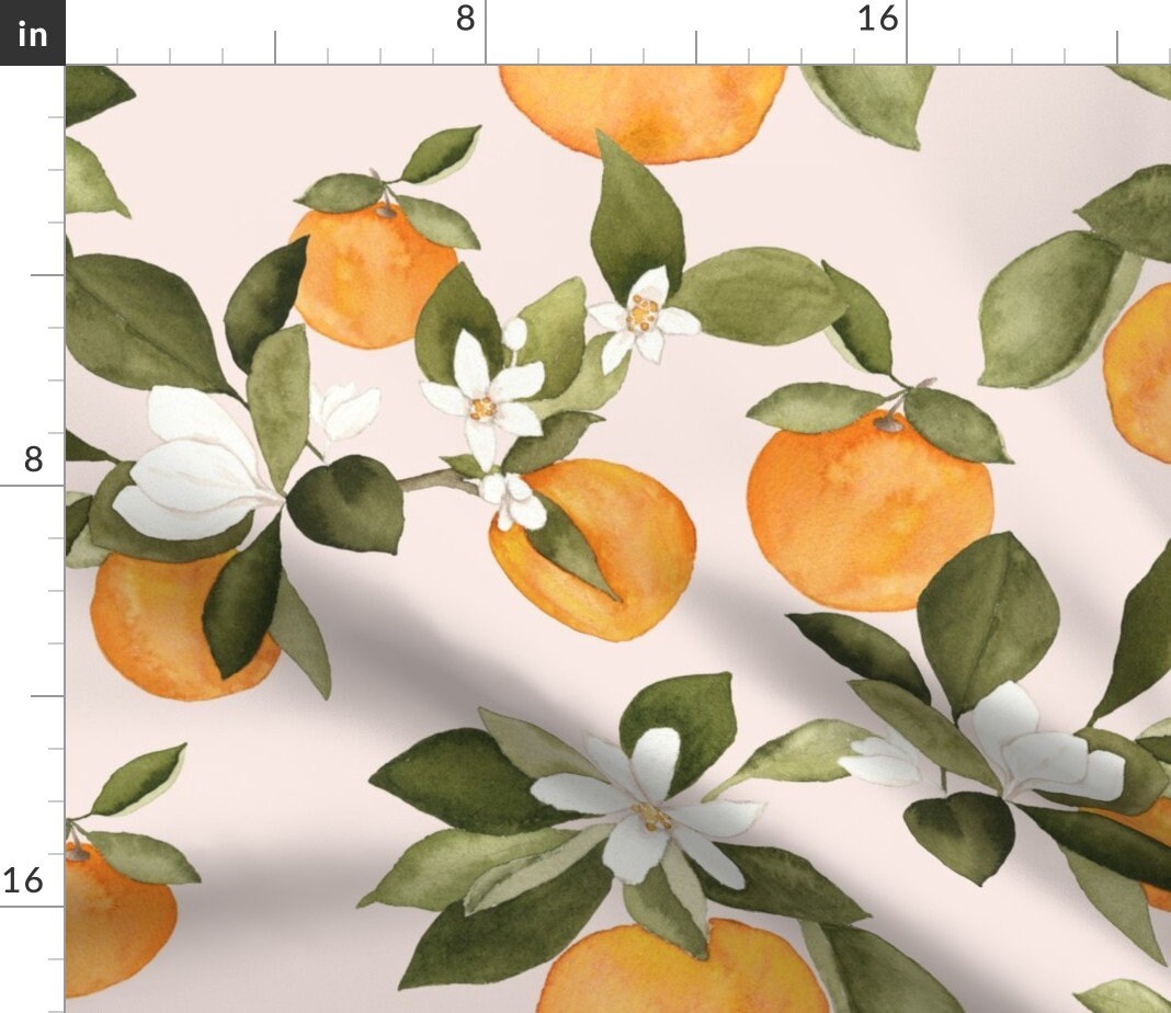 Watercolor Citrus Curtain Panel Large Orange Blossoms Blush | Etsy