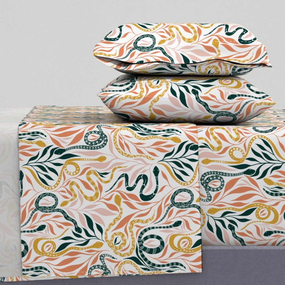 Boho Snakes Sheets Spot the Snakes by Laelleci Modern Mustard Gold ...