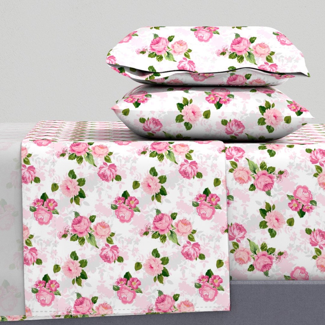Feminine Floral Sheets Pink Roses by Ka_lou Shabby Chic Pink Green ...