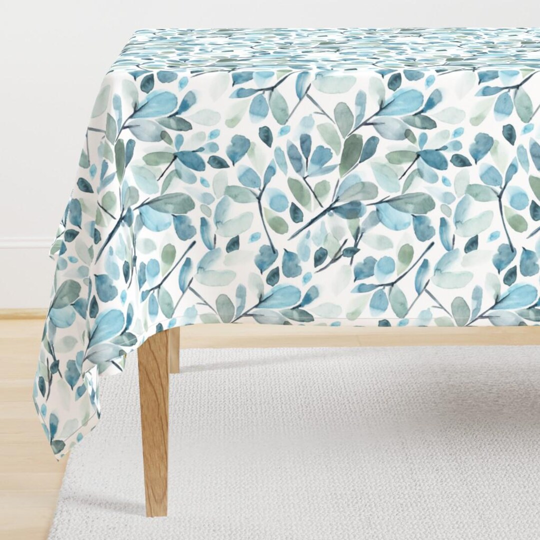 Watercolor Tablecloth - Blue Watercolor Leaves by Sara_swanson_design ...