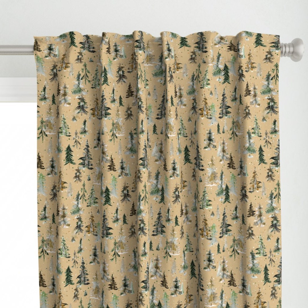 Woodland Trees Curtain Panel - Winter Holiday Rustic Pines Spruces ...