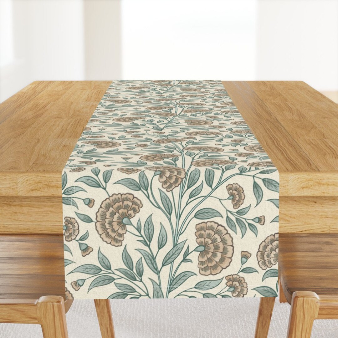 Trailing Floral Table Runner - Neutral Botanical Arts and Crafts Flower ...