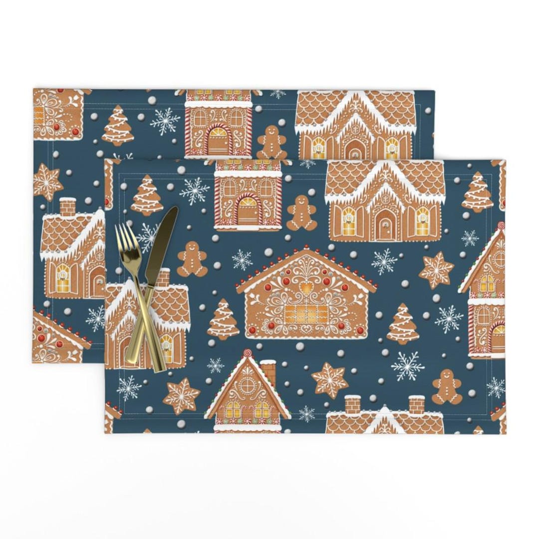 Christmas Placemats Set of 2 - Gingerbread House Holiday Decorating ...