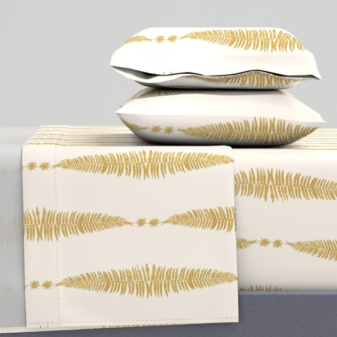 Gold Ferns Sheets - Fern Leaf on Cream by Etienne - Botanical Autumn ...