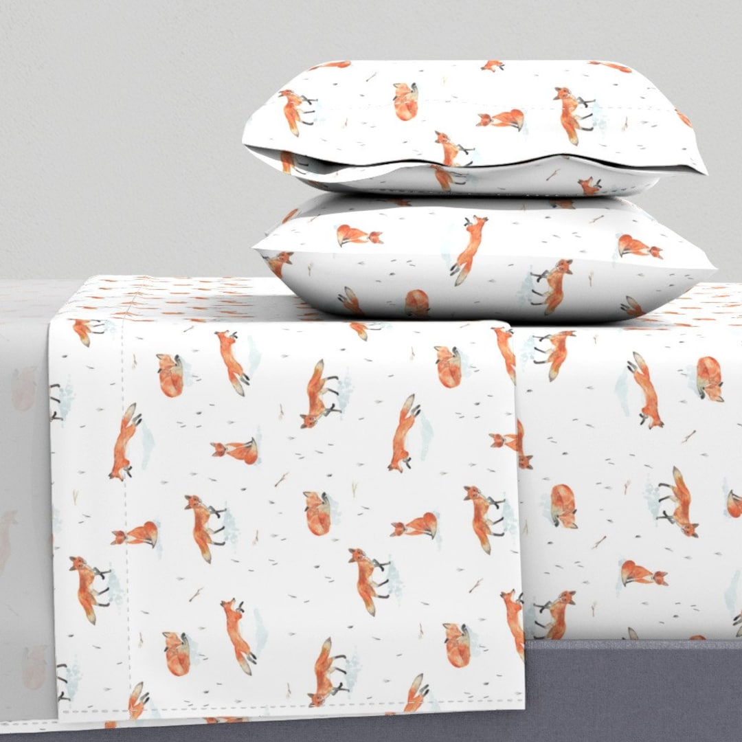 Watercolor Fox Sheets Winter Fox large by Shelbyallison Woodland ...
