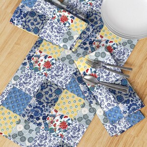 Blue Yellow Chintz Table Runner - Delft Quilt by Ragan - Floral Quilt ...